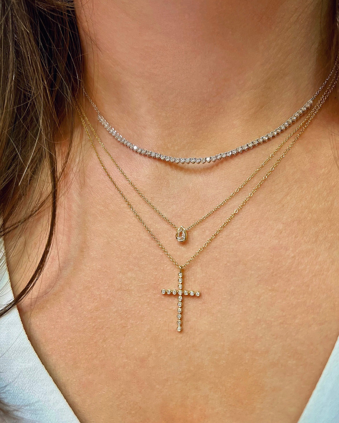 Bezel-Set Diamond Cross Necklace – Nicolette Fine Jewels